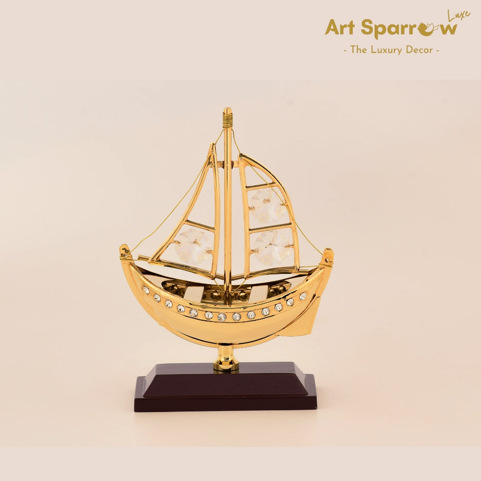 Golden Sailing Ship Big Decor Showpiece | Art Sparrow Luxe